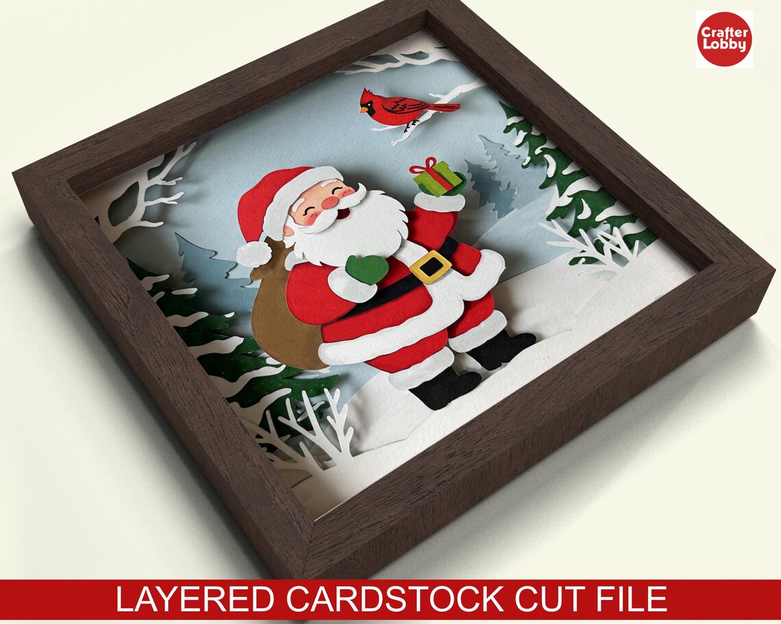 3D Santa Cardinal Shadow Box SVG: Christmas Papercut File (digital ...