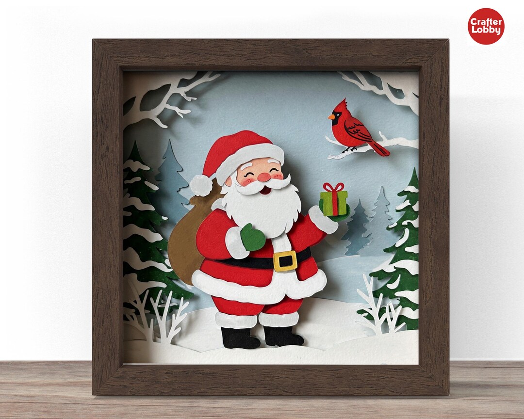 3D Santa Cardinal Shadow Box SVG: Christmas Papercut File (digital ...