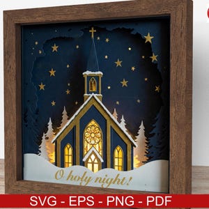 3D Christmas Church Shadow Box SVG: Papercut Template (digital Download ...