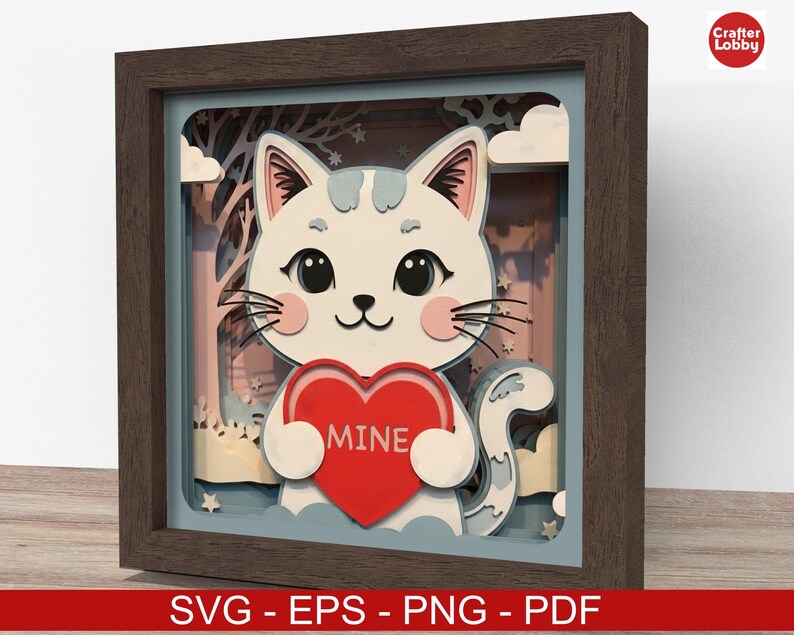 Valentine Cat Shadow Box SVG: 3D Papercut File - Etsy