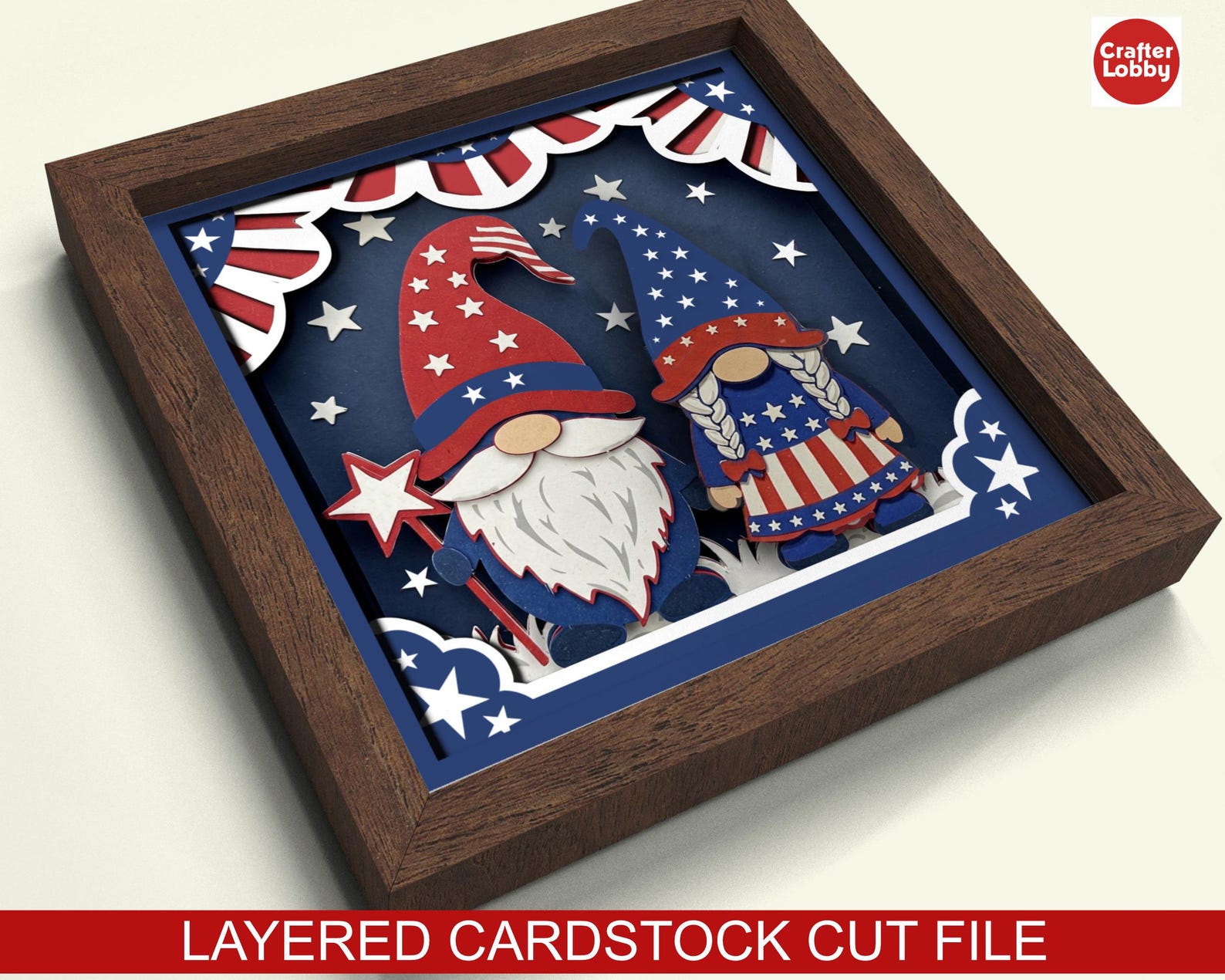 4th of July Gnome Couple Shadow Box SVG: Patriotic Papercut File - Etsy