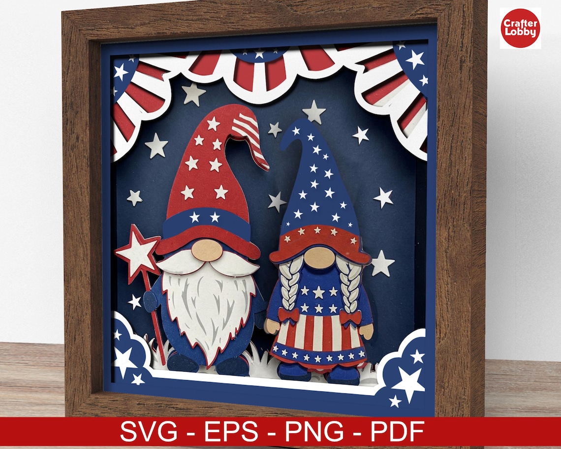4th of July Gnome Couple Shadow Box SVG: Patriotic Papercut File - Etsy