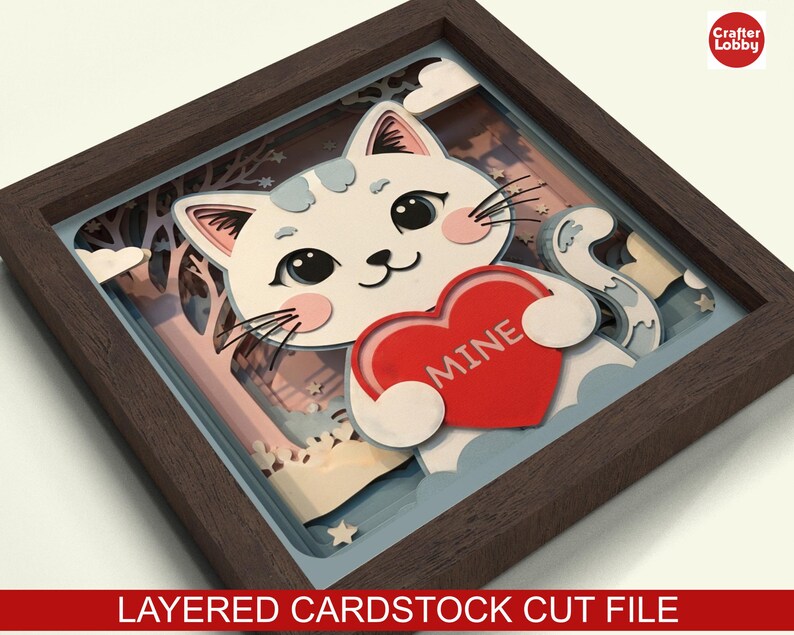 Valentine Cat Shadow Box SVG: 3D Papercut File - Etsy