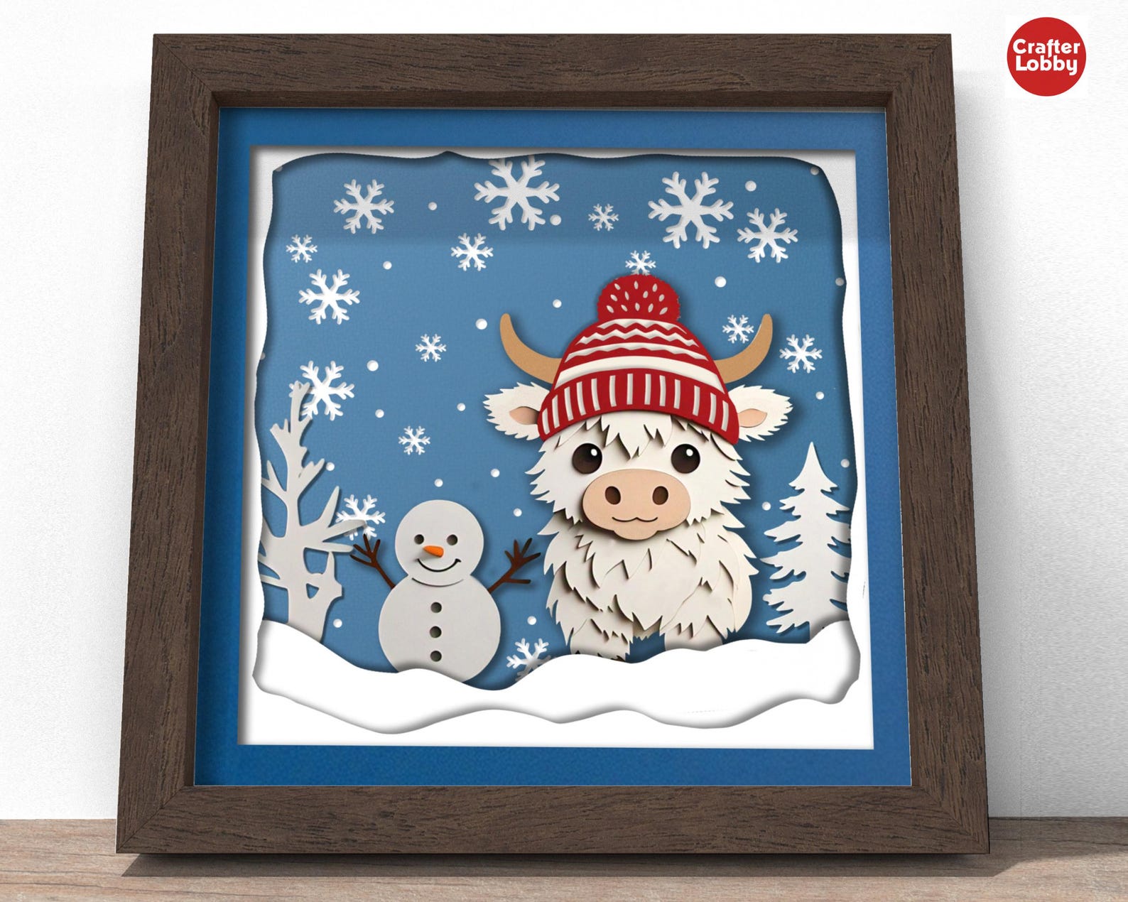 Snowman Highland Cow Shadow Box SVG: Christmas Papercut File - Etsy