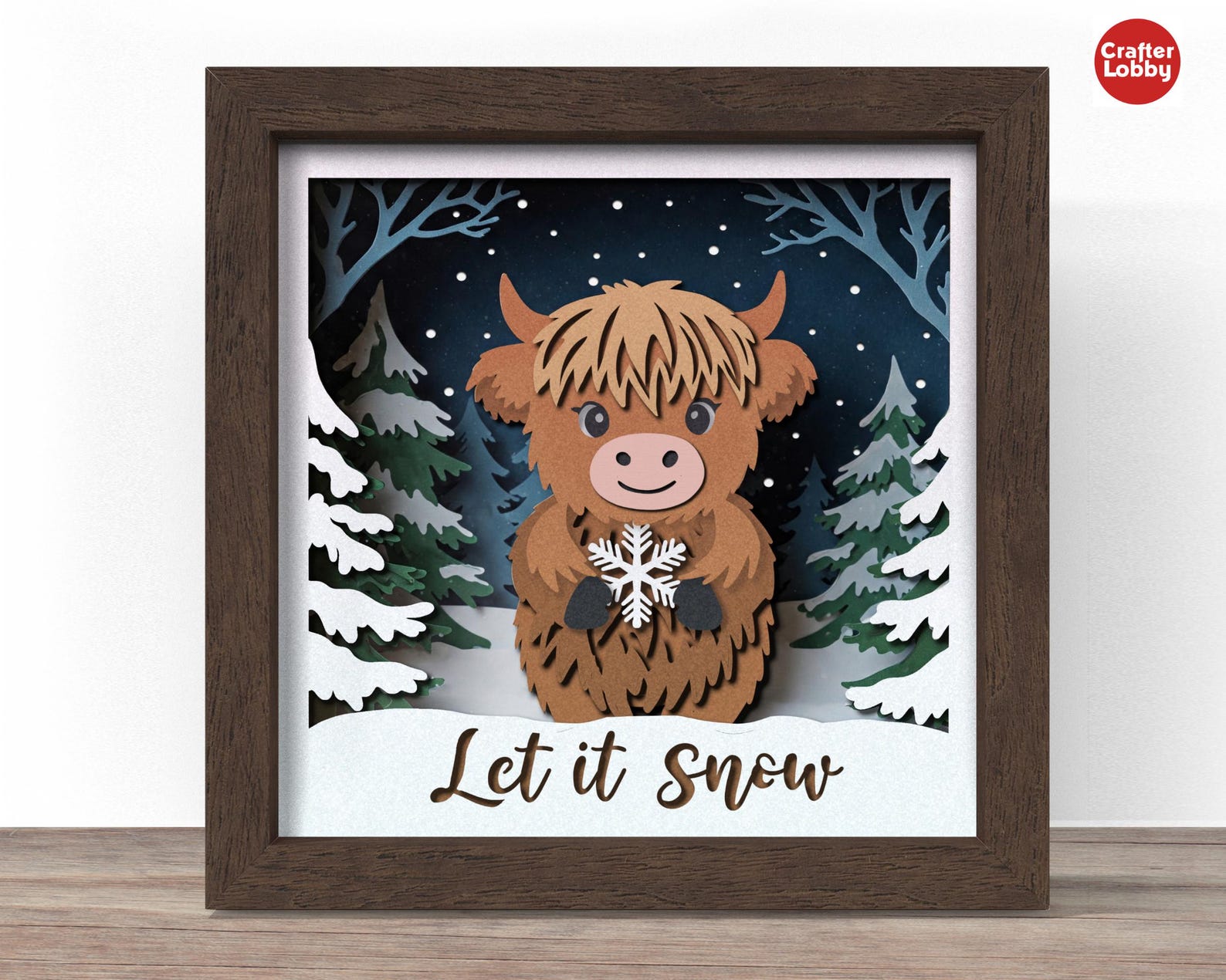 Highland Cow Christmas Shadow Box SVG: 3D Papercut File (digital ...