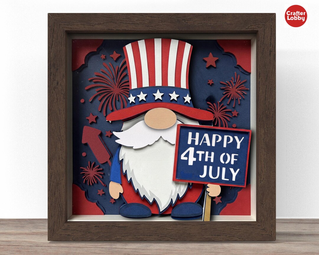 4th of July Gnome Shadow Box SVG: Patriotic Papercut File (cricut ...