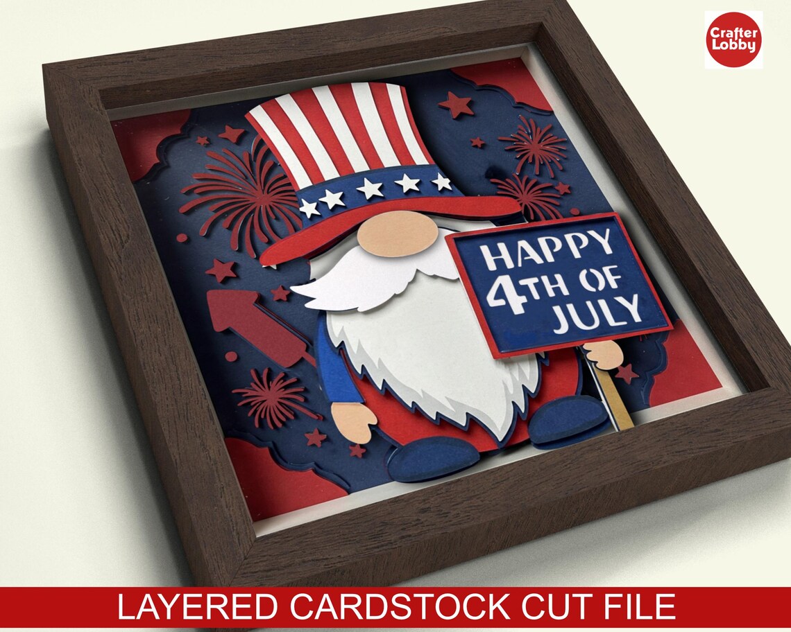 4th of July Gnome Shadow Box SVG: Patriotic Papercut File (cricut ...