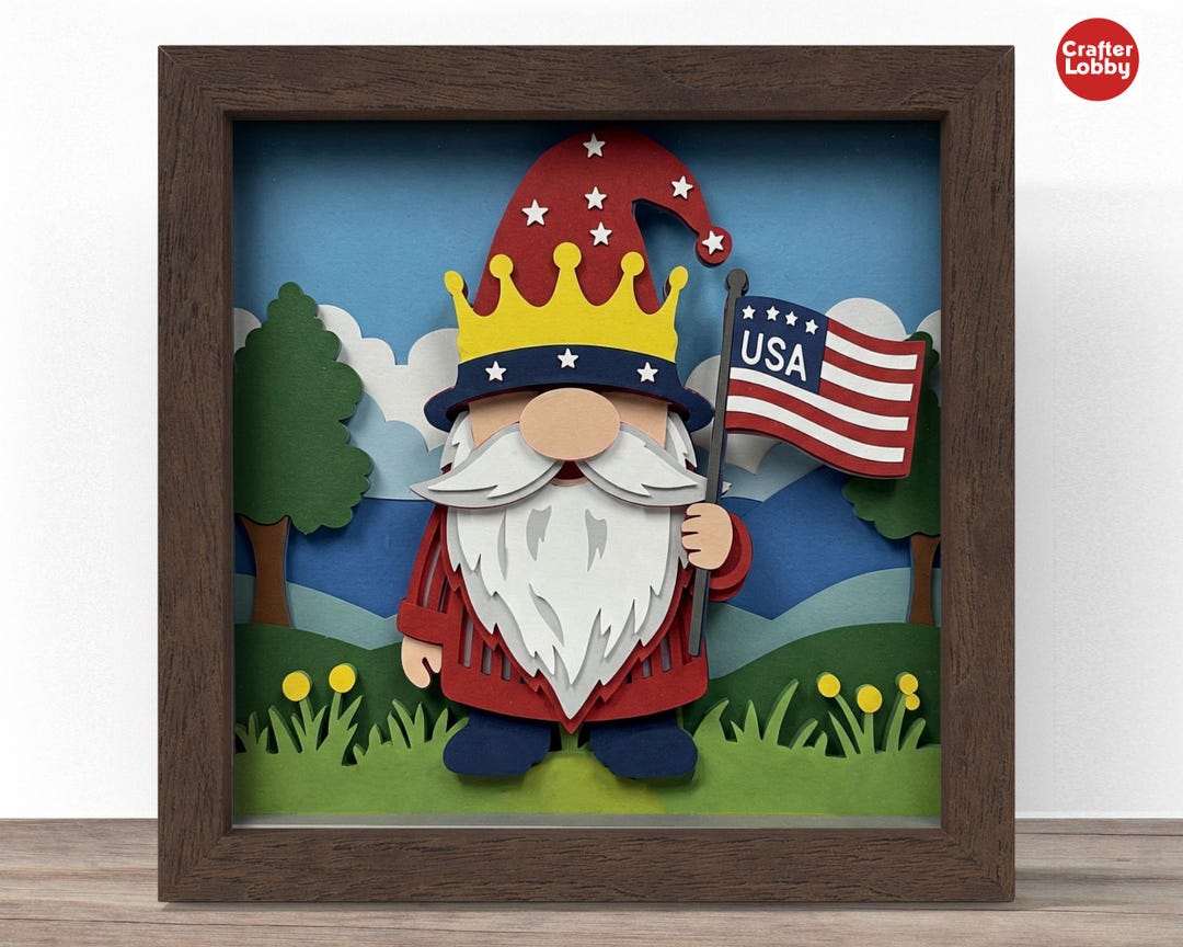 3d 4th of July Gnome Shadow Box SVG, Cricut SVG File, Patriotic Shadow ...