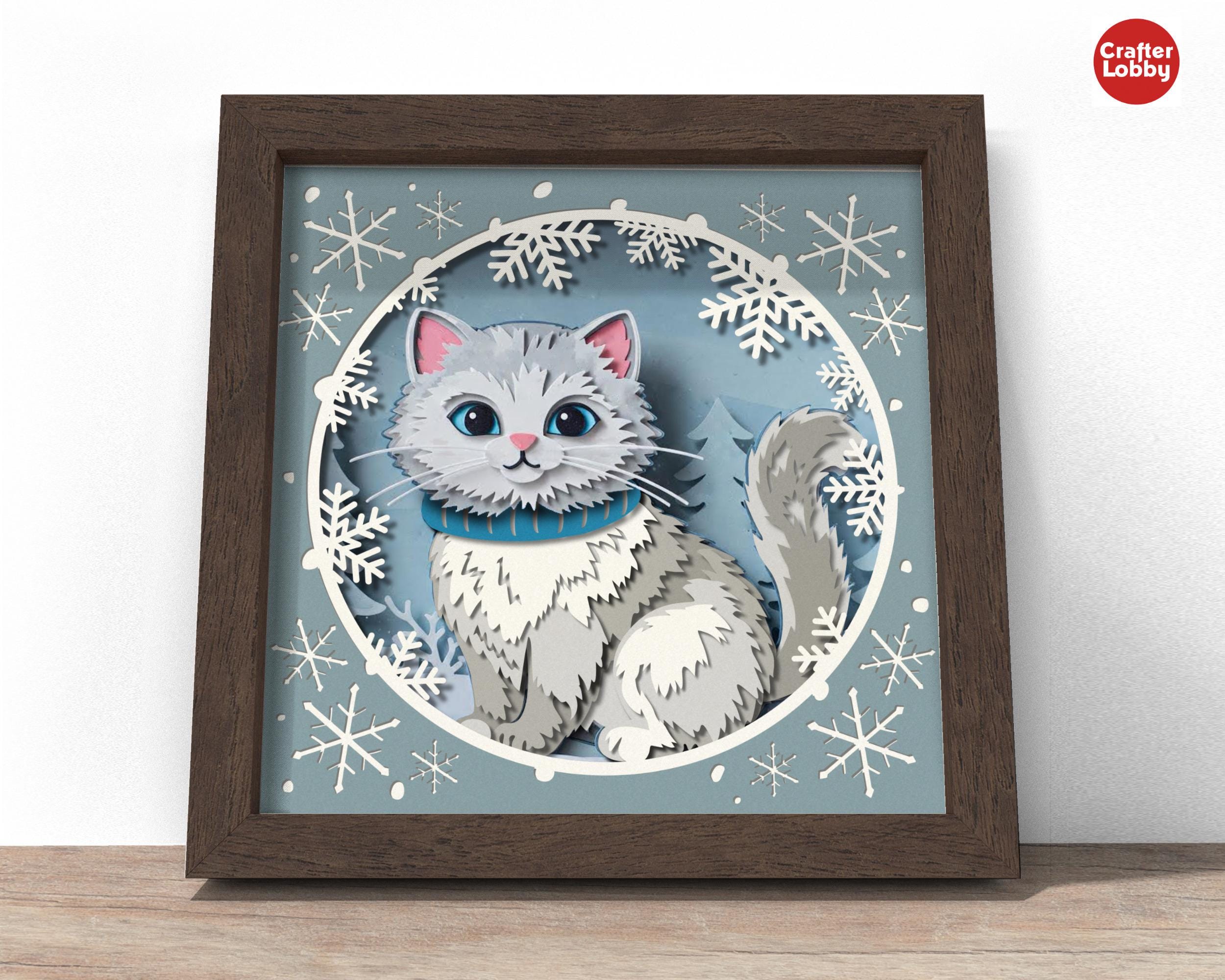 3D Winter Cat Shadow Box SVG: Papercut Template (digital Download) - Etsy