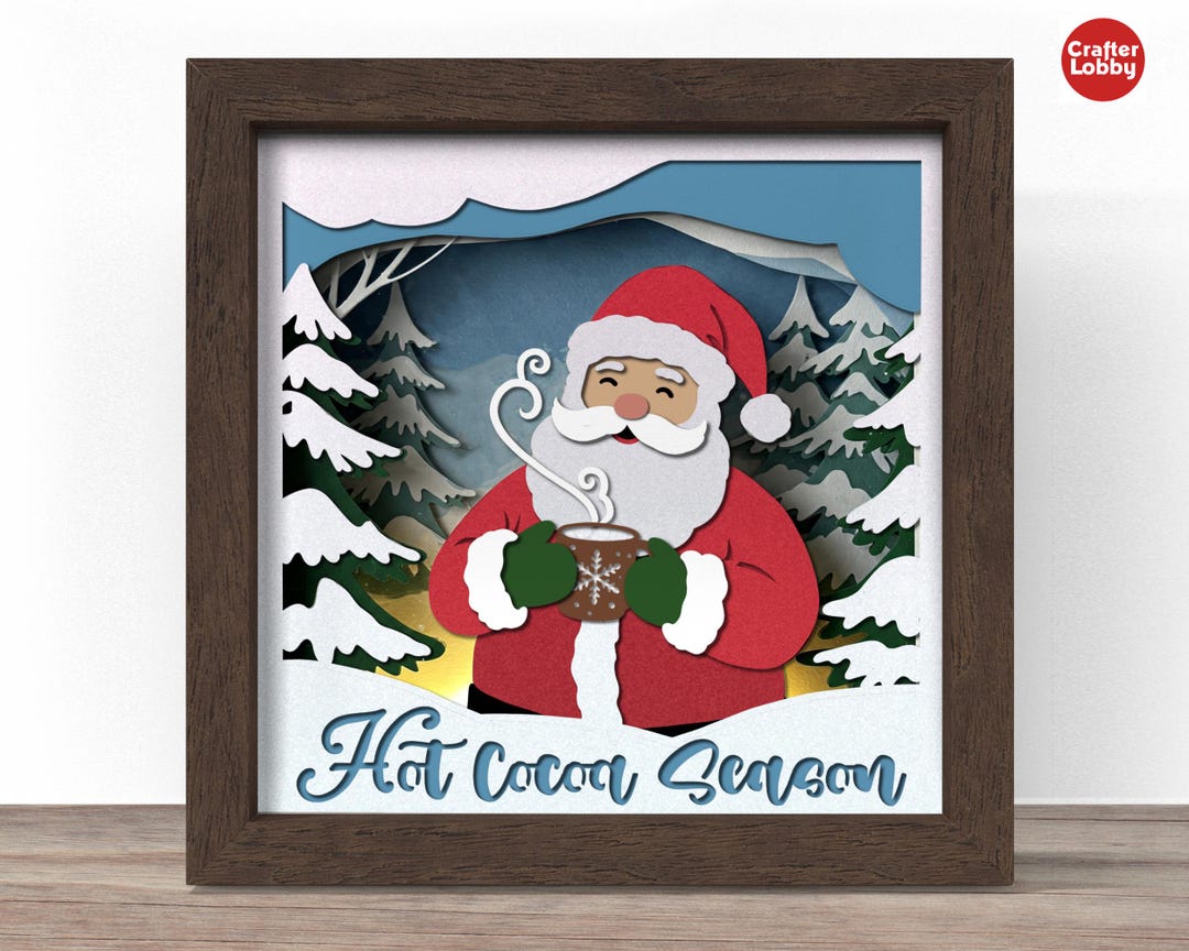 3d Santa With Hot Cocoa Shadow Box SVG, Cricut SVG File, Christmas ...
