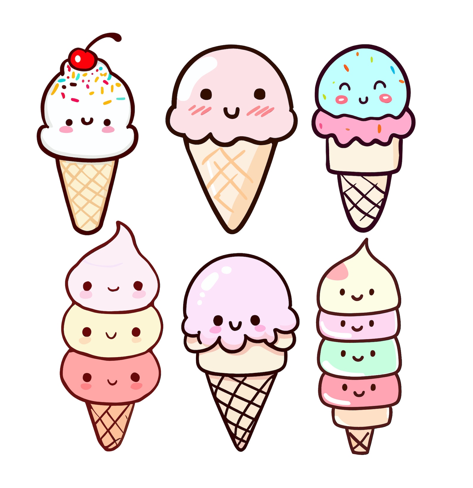 Kawaii Cute Ice Cream PNG Bundle - Etsy