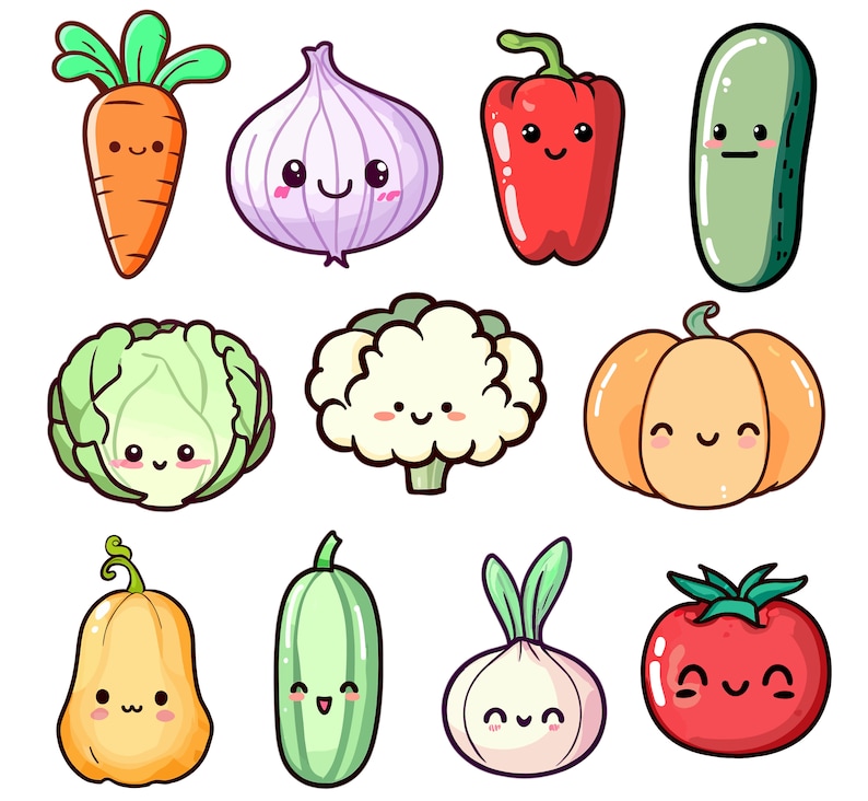 Kawaii Cute Vegetables and Greens PNG Bundle - Etsy