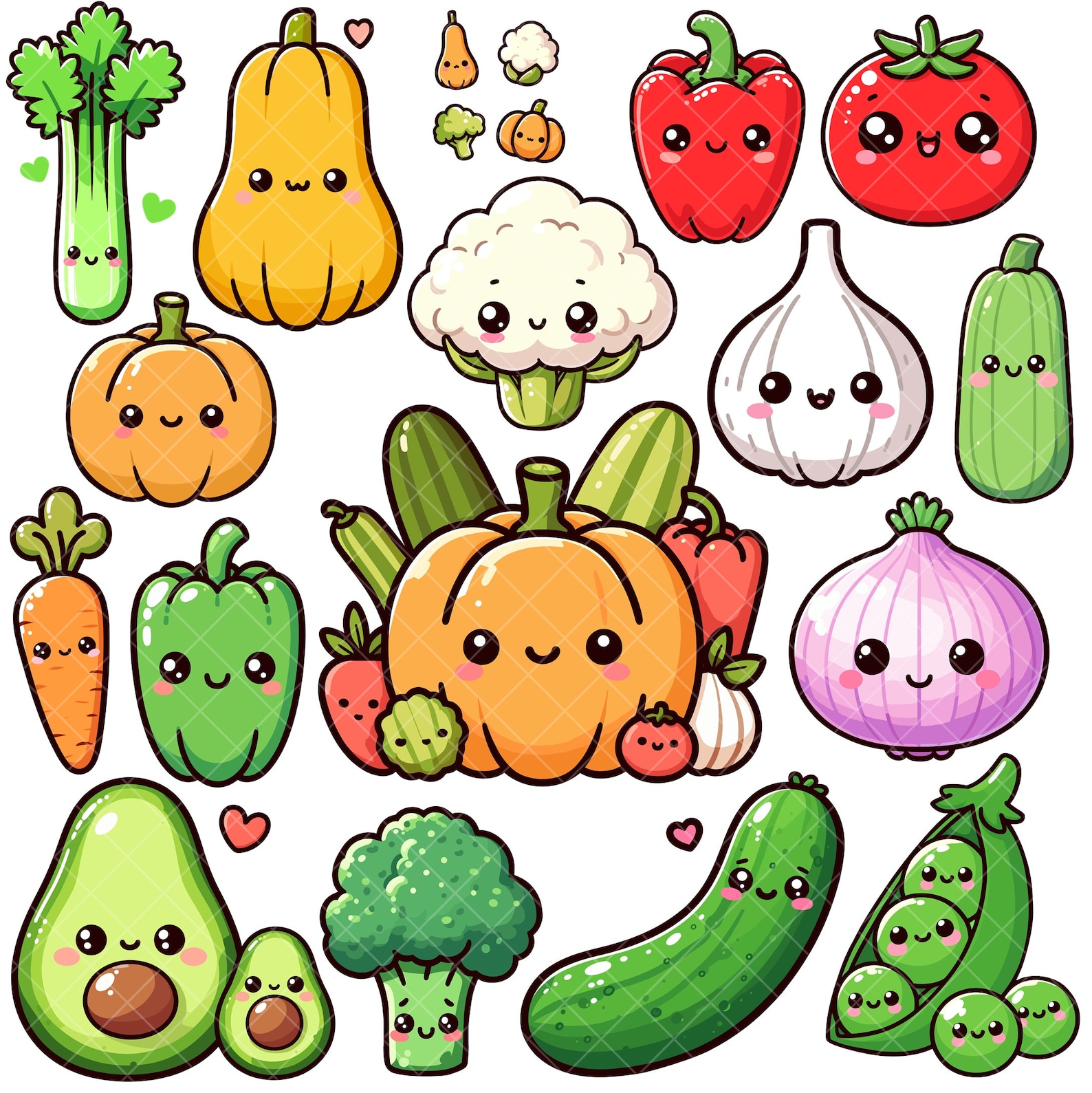 Kawaii Cute Vegetables and Greens PNG Bundle - Etsy