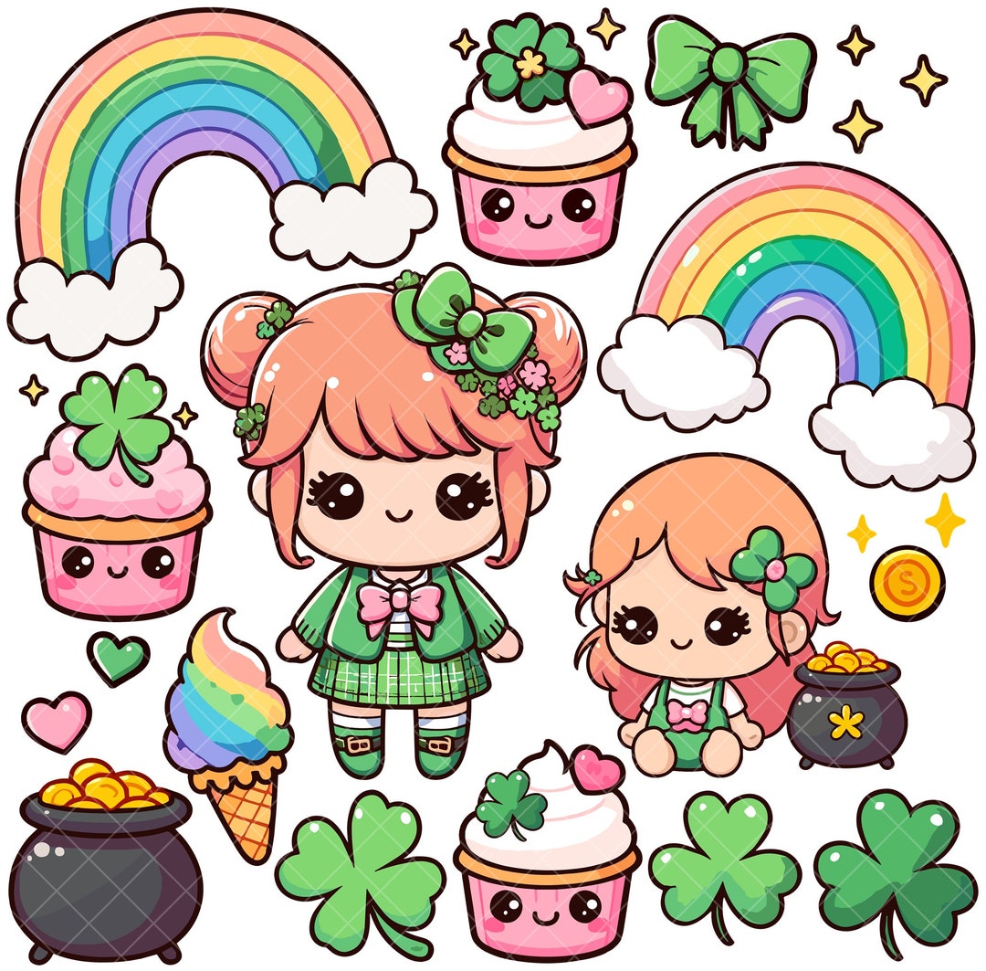 Kawaii St Patricks Rainbow PNG Bundle - Etsy