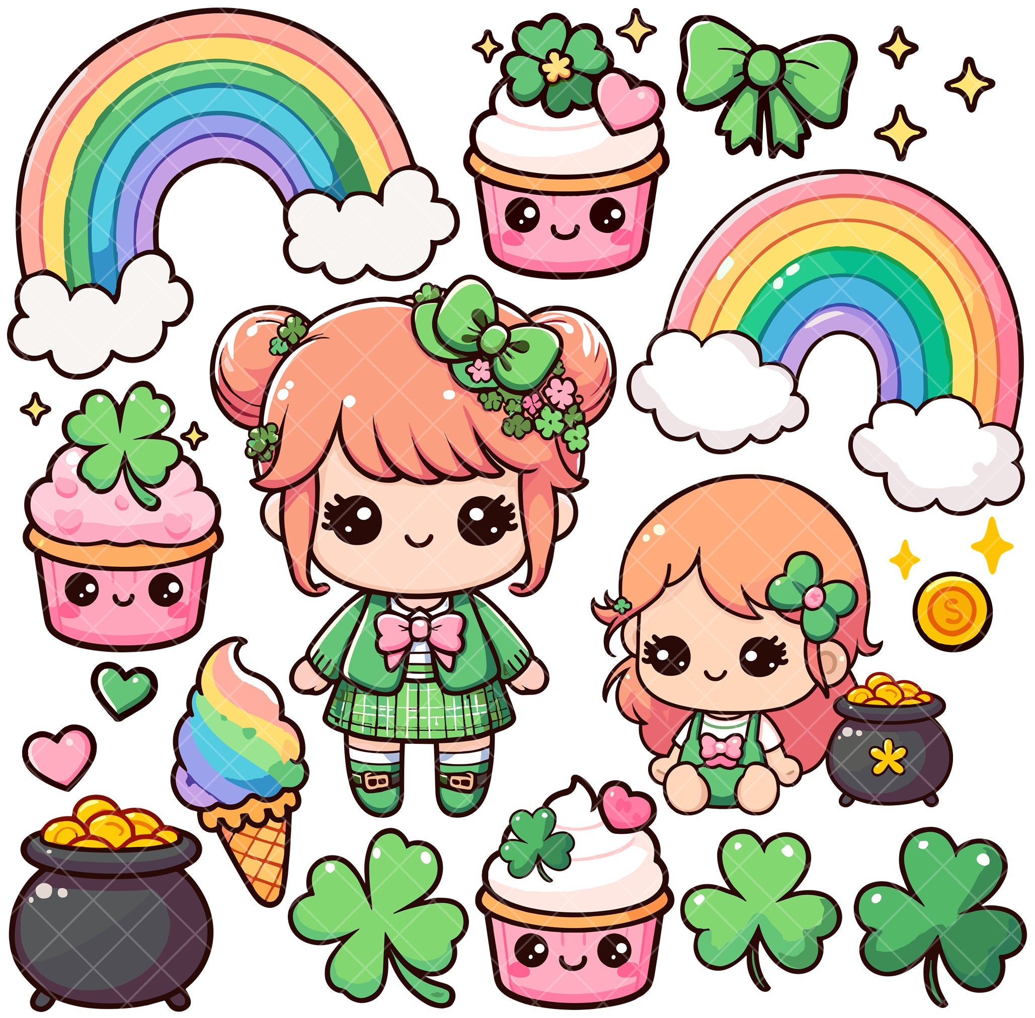 Kawaii St Patricks Rainbow PNG Bundle - Etsy