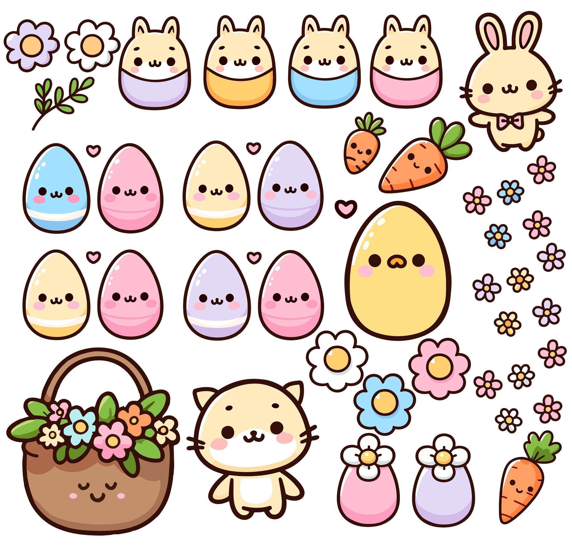 Kawaii Super Cute Easter PNG Bundle - Etsy