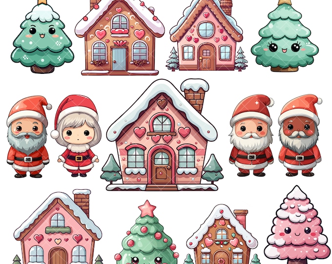Kawaii Pink and Mint Christmas PNG Bundle - Etsy Canada