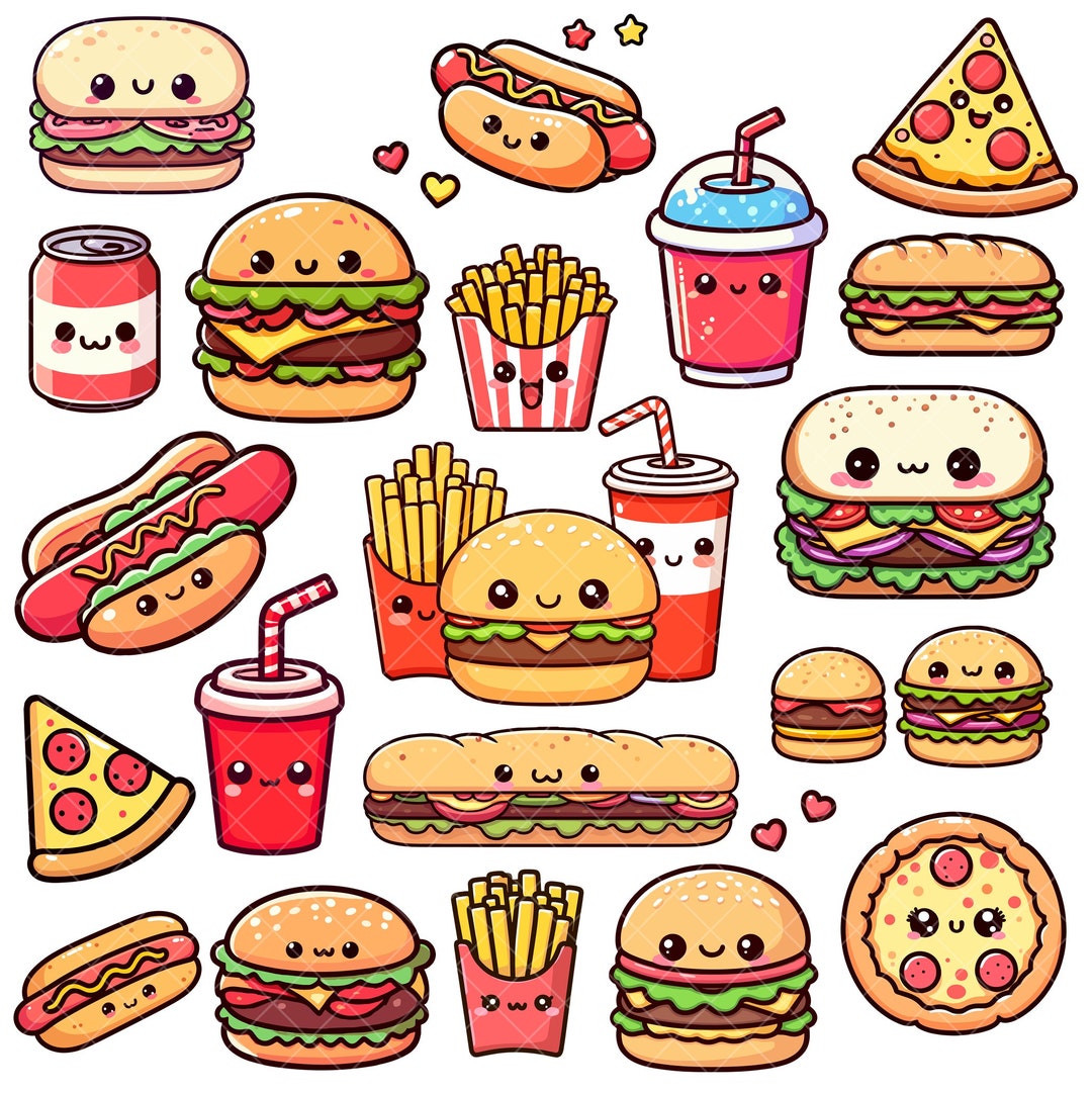 Kawaii Cute Junk Food PNG Bundle - Etsy