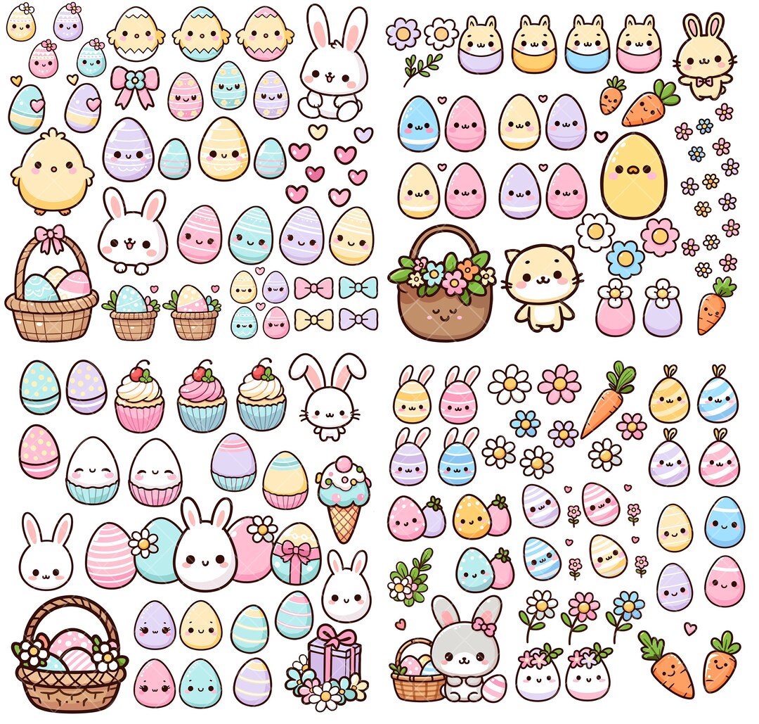 Kawaii Super Cute Easter PNG Bundle - Etsy