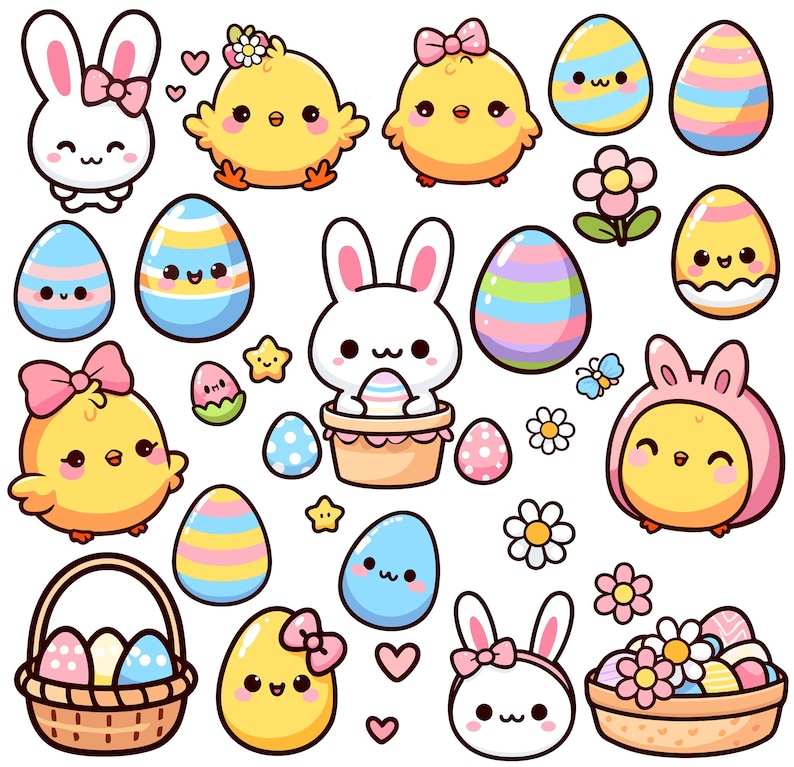 Kawaii Easter Colorful PNG Bundle - Etsy