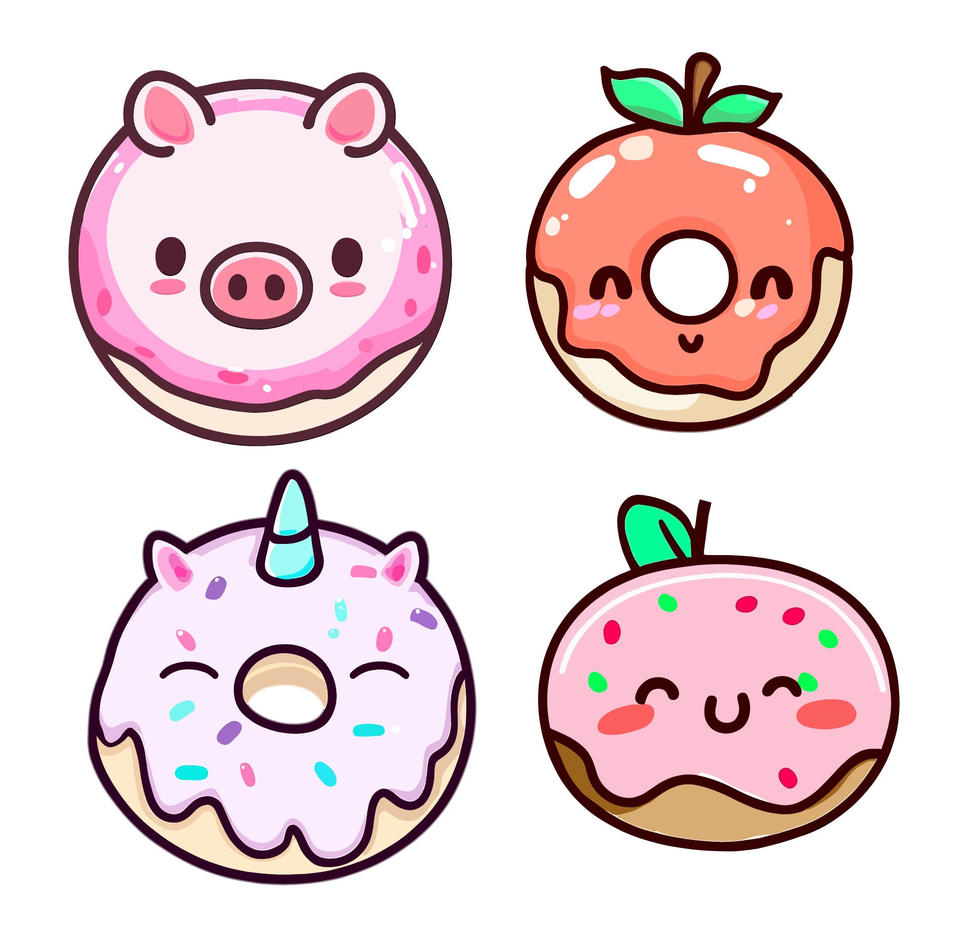 Kawaii Cute Donut PNG Bundle - Etsy