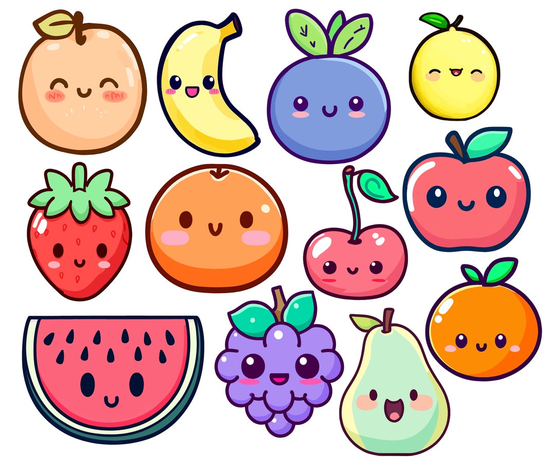 Kawaii Cute Fruit PNG Bundle - Etsy