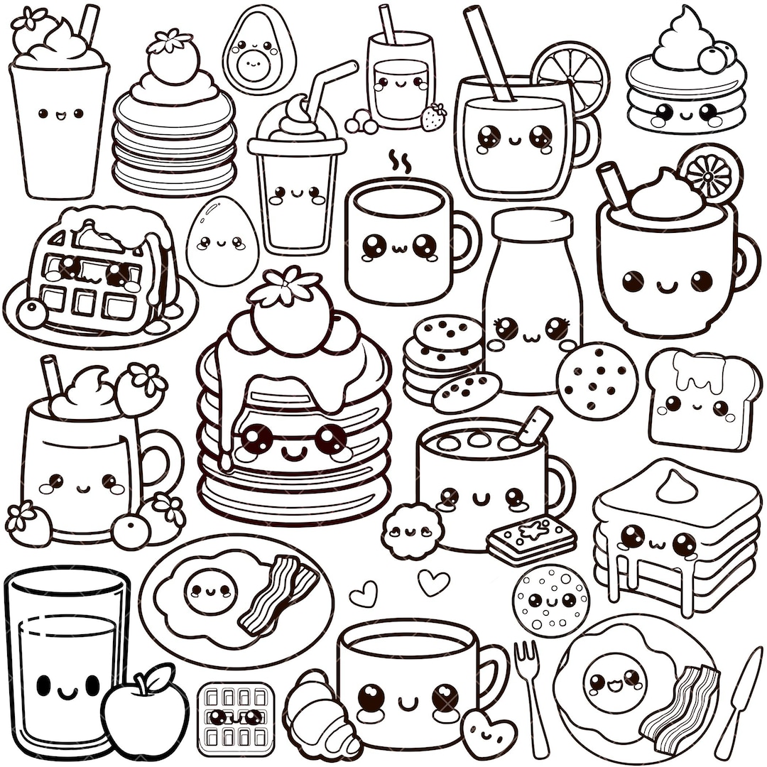 Kawaii BLACK/WHITE Breakfast PNG Bundle - Etsy