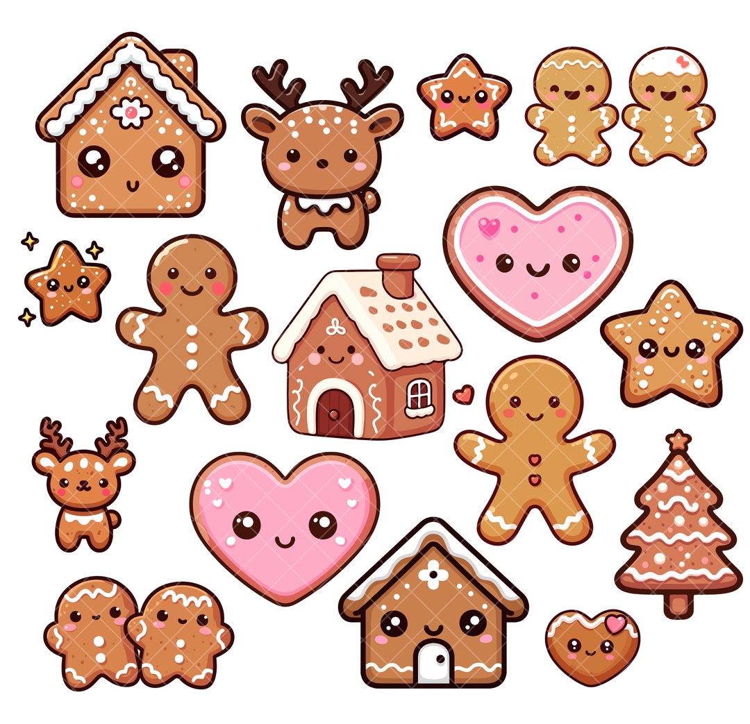 Kawaii Cute Gingerbread PNG Bundle - Etsy