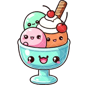 Kawaii Cute Ice Cream PNG Bundle - Etsy
