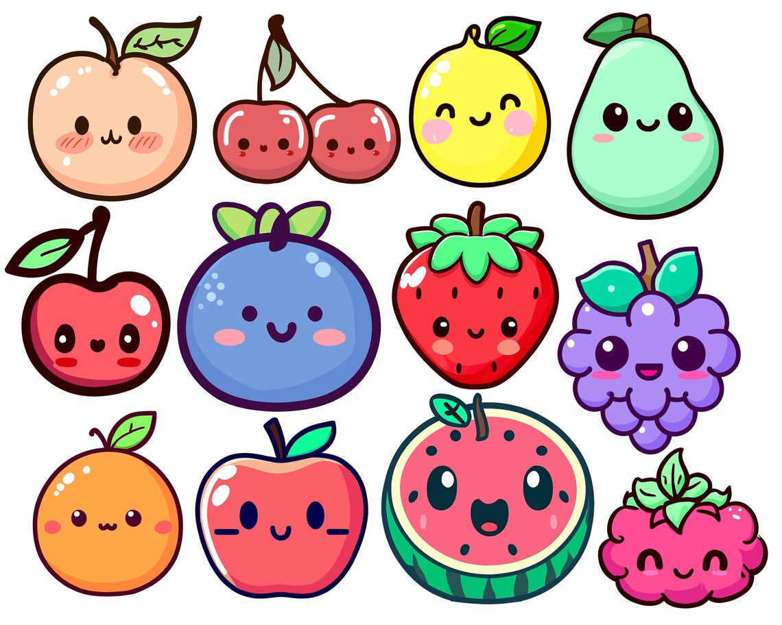 Kawaii Cute Fruit PNG Bundle - Etsy