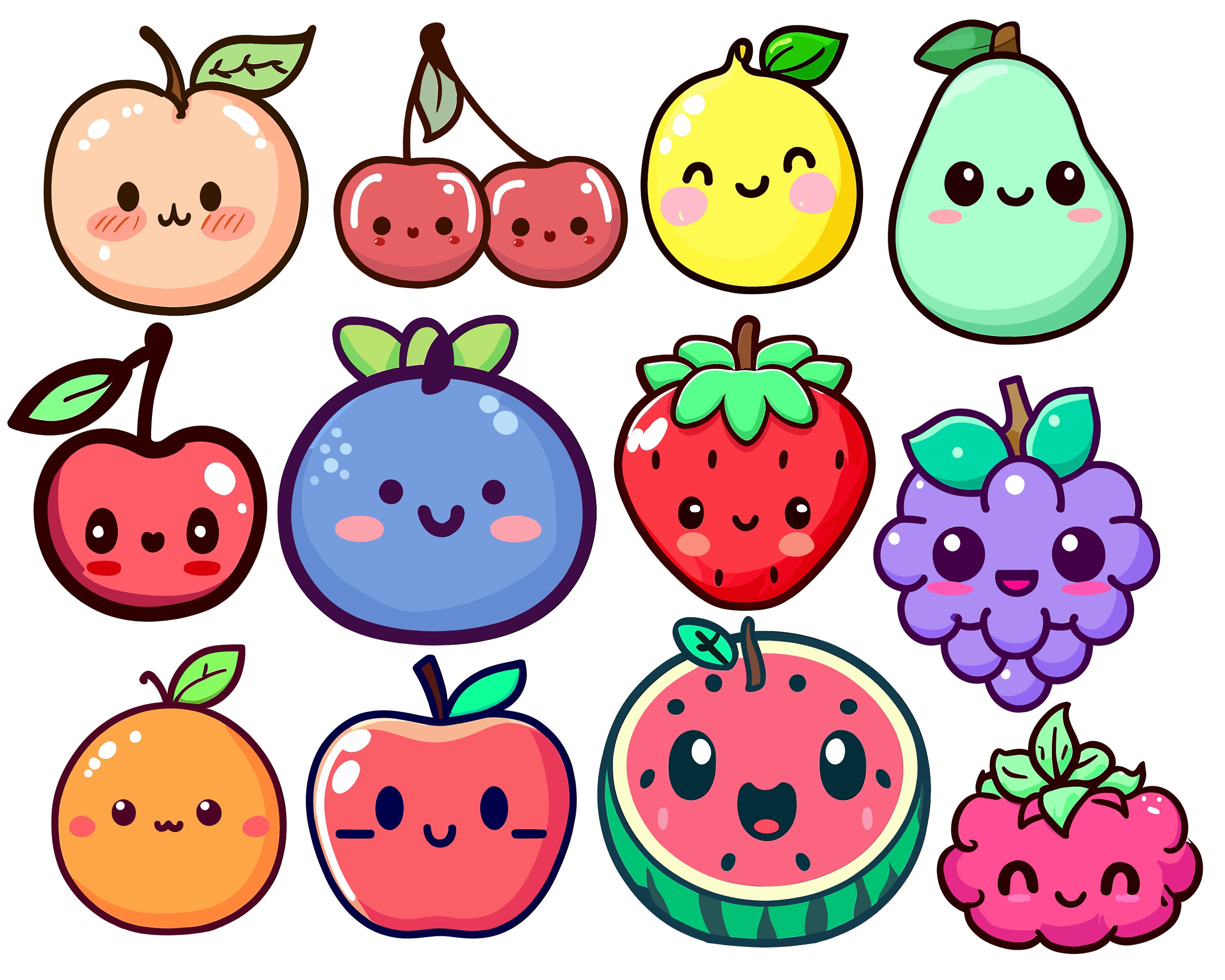 Kawaii Süßes Obst PNG Bundle - Etsy.de
