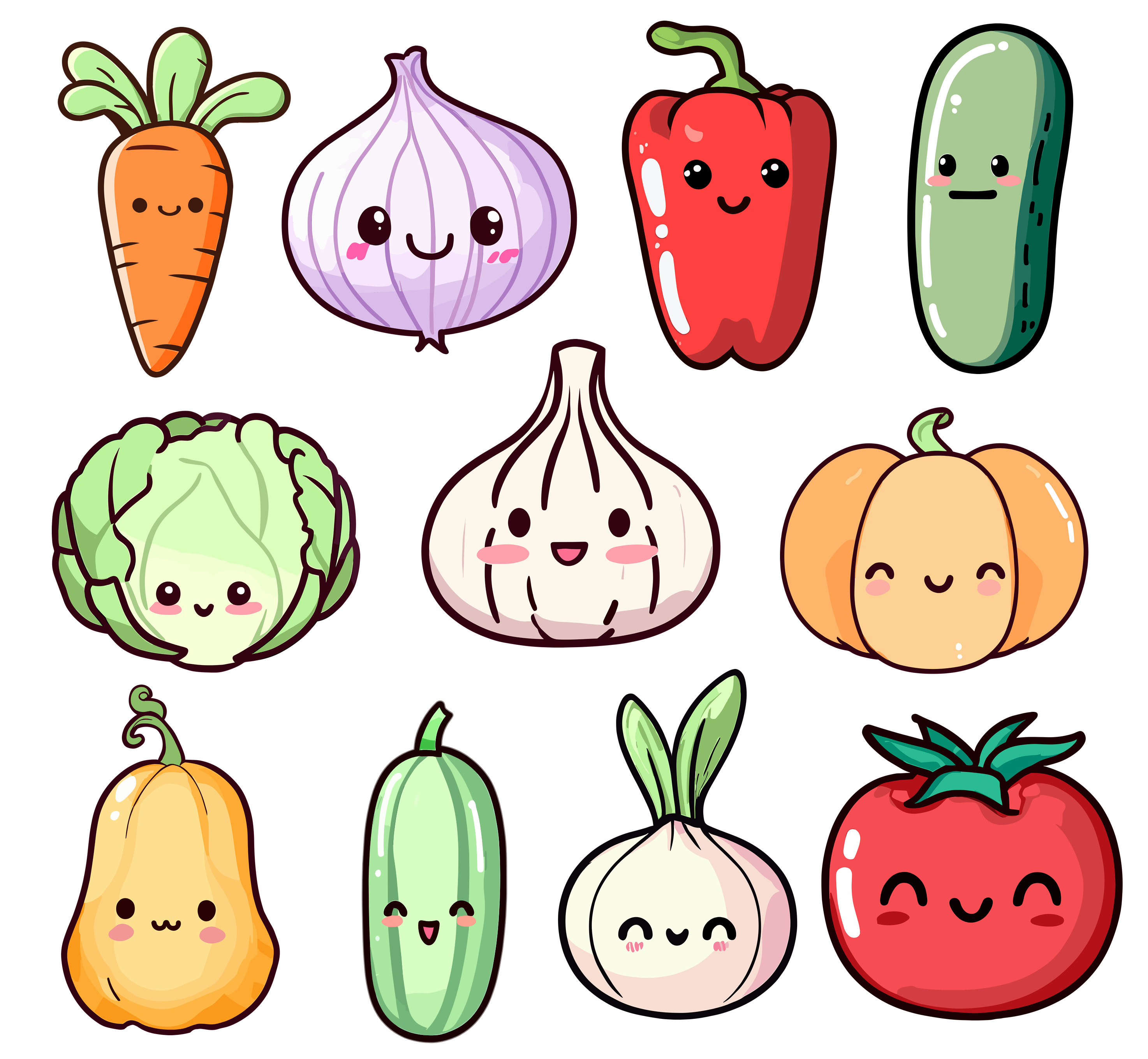 Kawaii Cute Vegetables and Greens PNG Bundle - Etsy