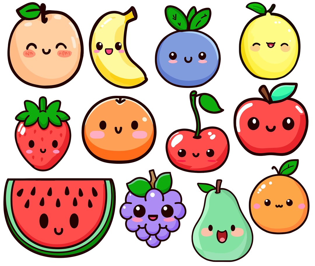 Kawaii Cute Fruit PNG Bundle - Etsy
