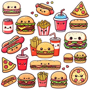 Kawaii Cute Junk Food PNG Bundle - Etsy