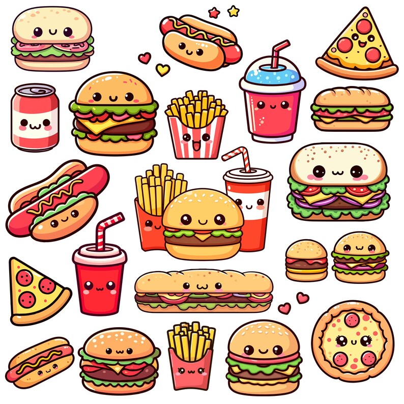 Kawaii Cute Junk Food PNG Bundle - Etsy