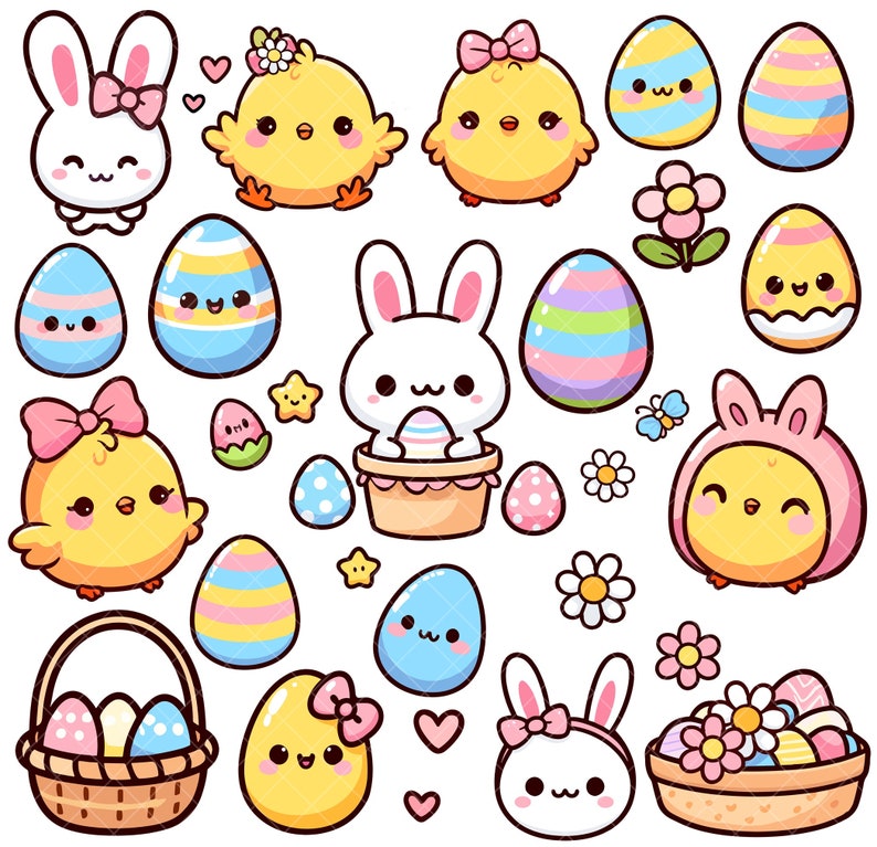 Pacchetto PNG colorato di Pasqua Kawaii - Etsy Italia