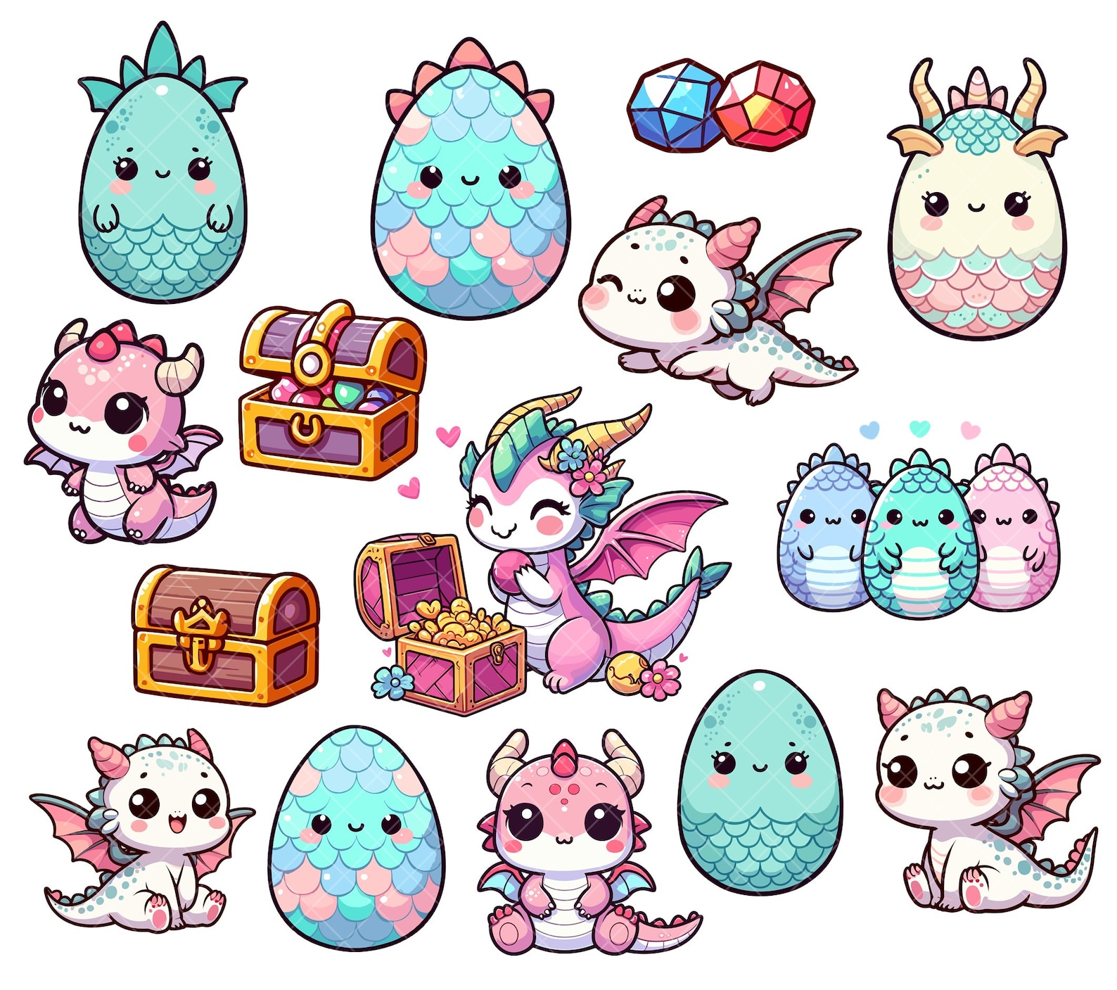 Kawaii Cute Dragon PNG Bundle - Etsy