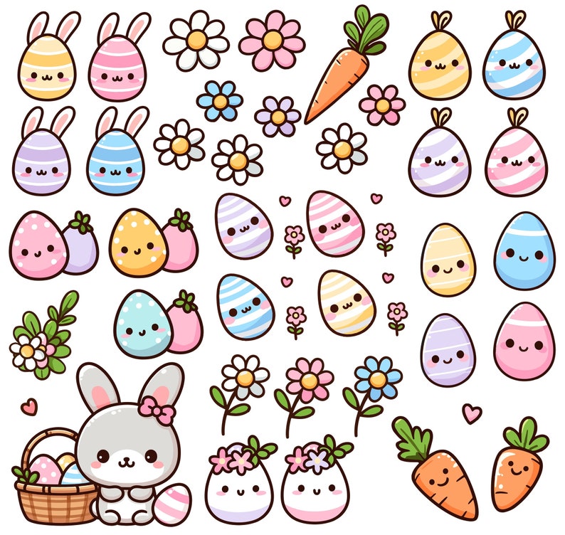 Kawaii Super Cute Easter PNG Bundle - Etsy