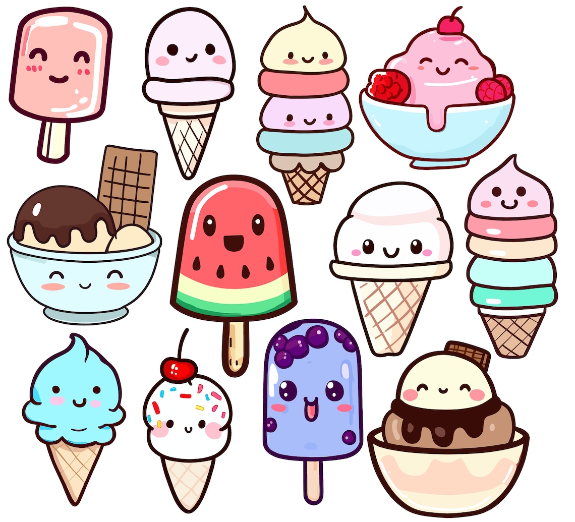 Kawaii Cute Ice Cream PNG Bundle - Etsy