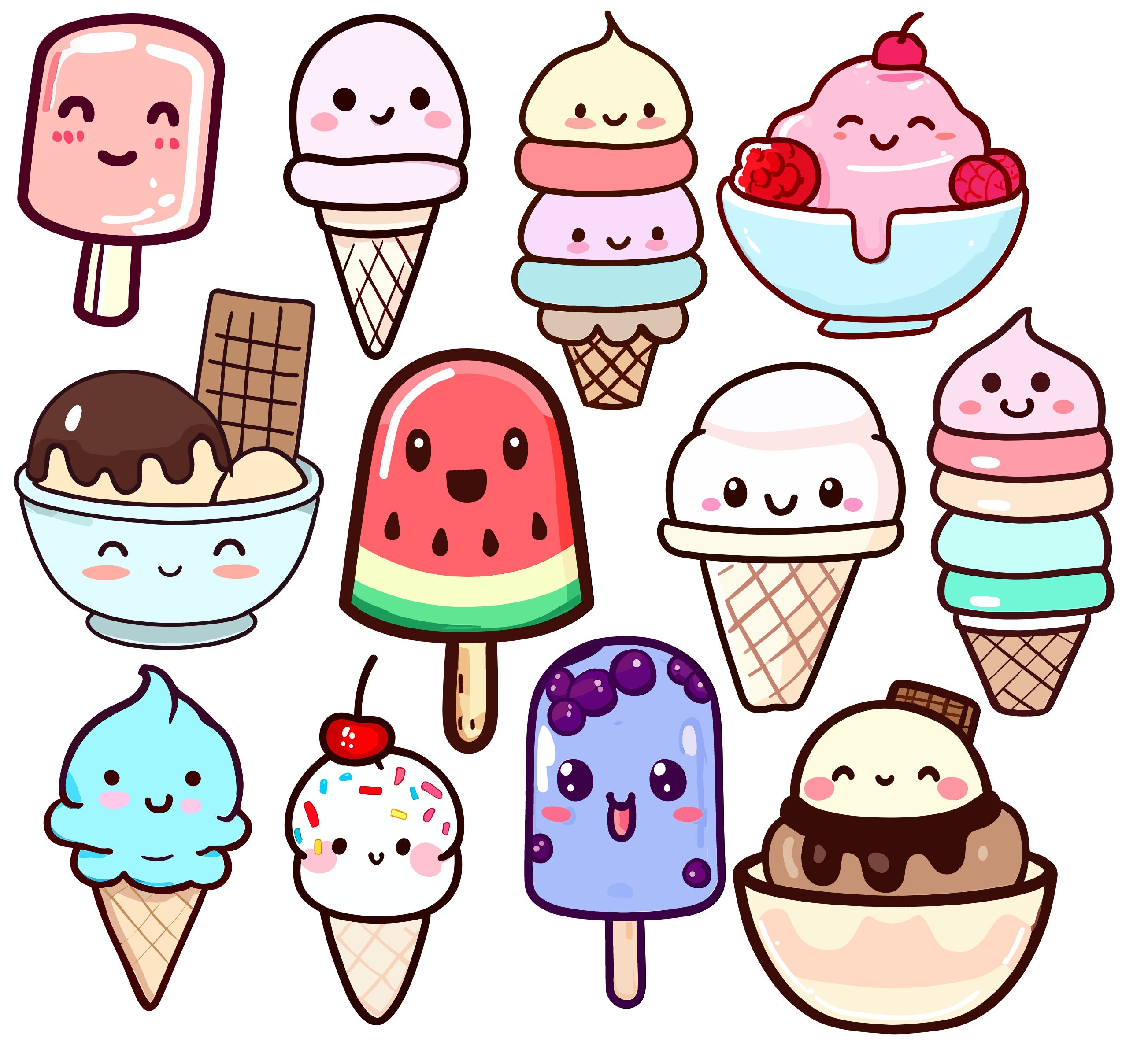 Kawaii Cute Ice Cream PNG Bundle - Etsy