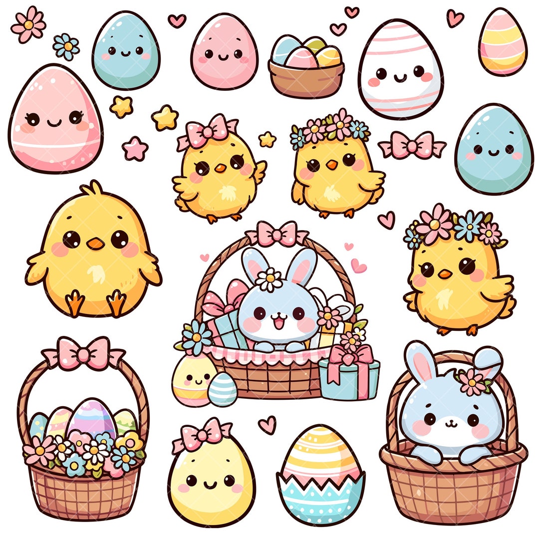 Kawaii Cute Easter Chickens PNG Bundle - Etsy