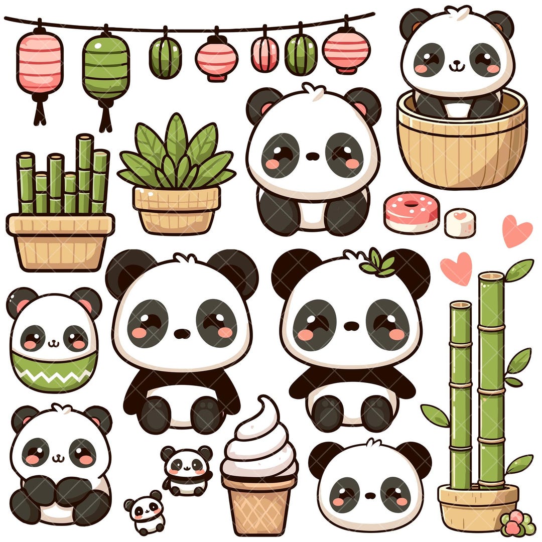 Kawaii Panda Love PNG Bundle - Etsy