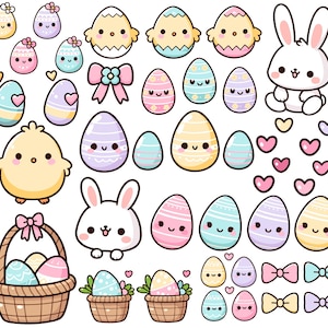 Kawaii Super Cute Easter PNG Bundle - Etsy