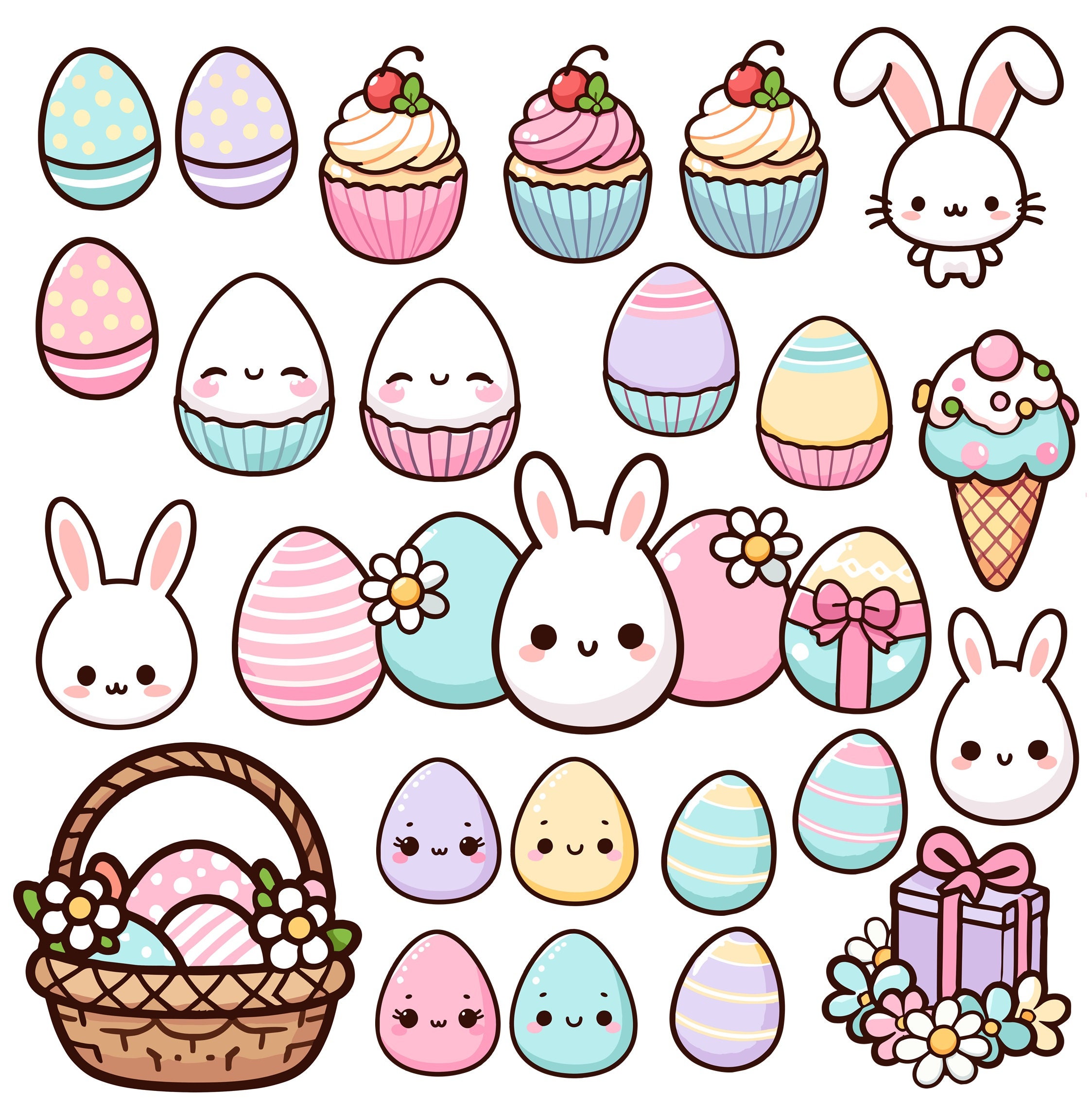 Kawaii Super Cute Easter PNG Bundle - Etsy