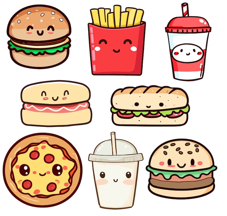 Kawaii Cute Junk Food PNG Bundle - Etsy