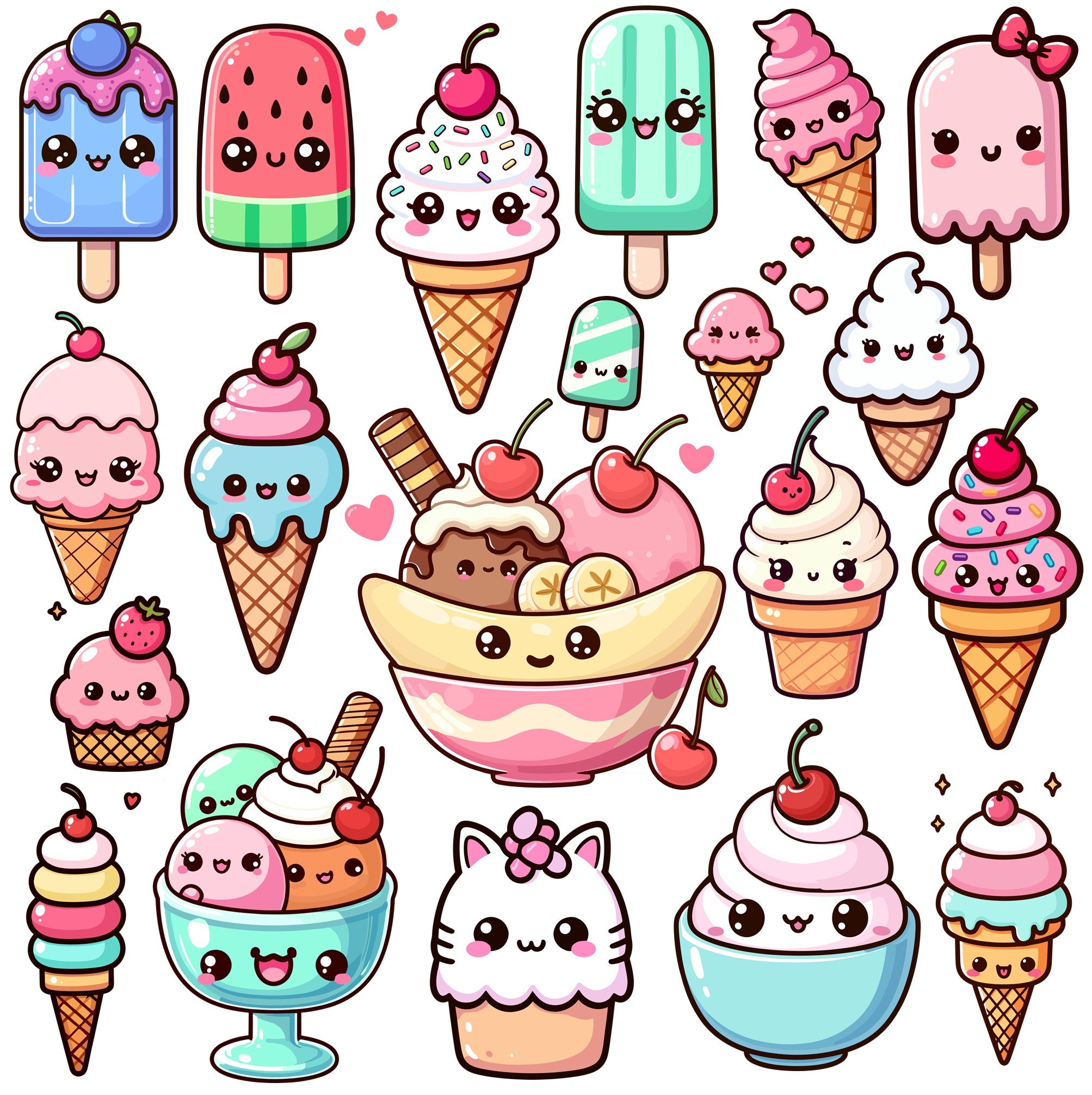 Paquete PNG de helado lindo Kawaii - Etsy México
