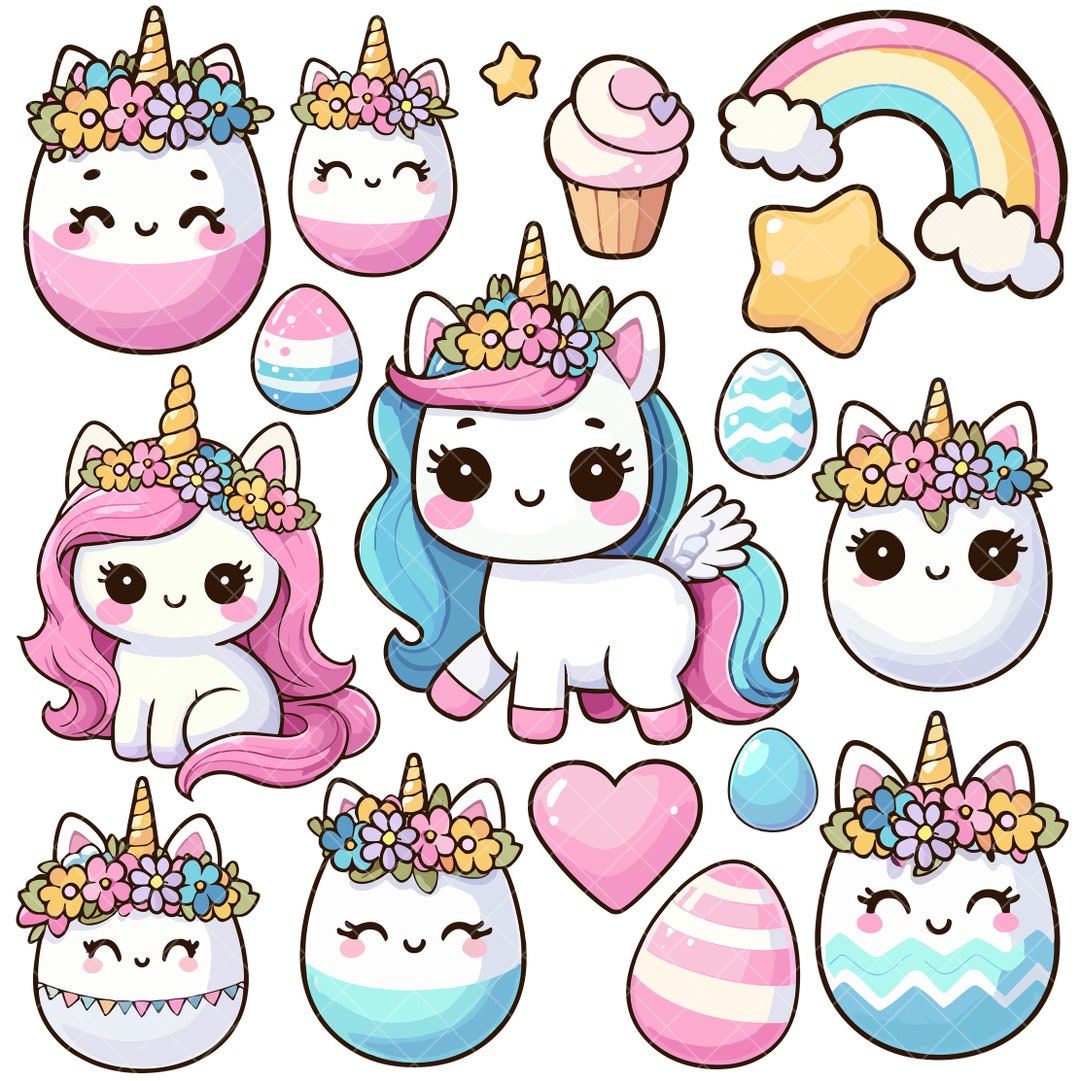 Cute Kawaii Easter Unicorn Eggs PNG Bundle - Etsy