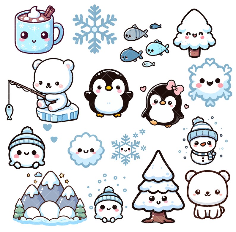 Kawaii Cute Winter Wonderland PNG Bundle - Etsy UK