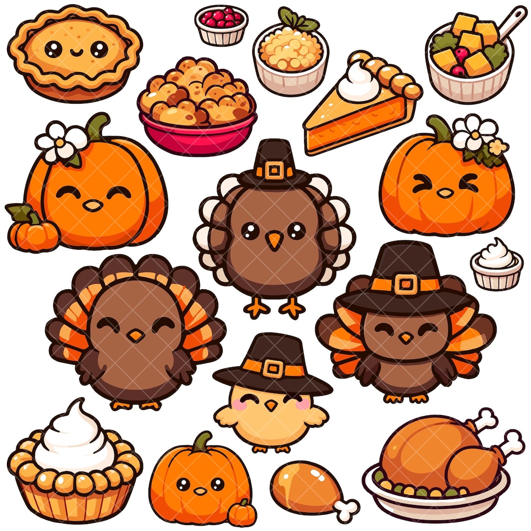 Kawaii Thanksgiving PNG Bundle - Etsy