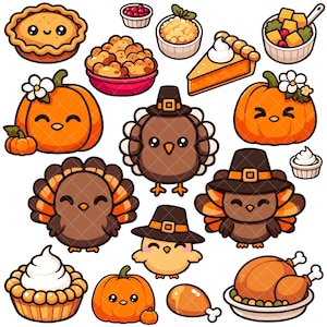 Kawaii Thanksgiving PNG Bundle - Etsy